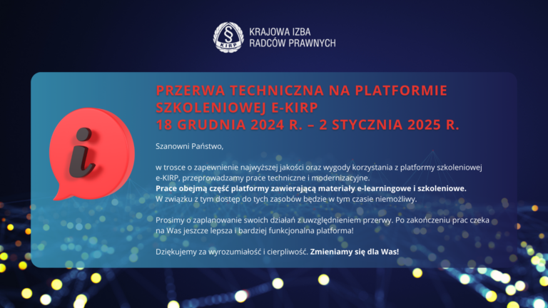 WAŻNE! Przerwa Techniczna na platformie szkoleniowej e-KIRP – Krajowa ...
